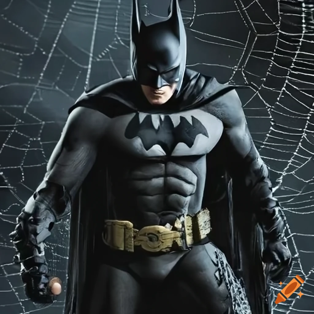 Batman caught in a spider web on Craiyon