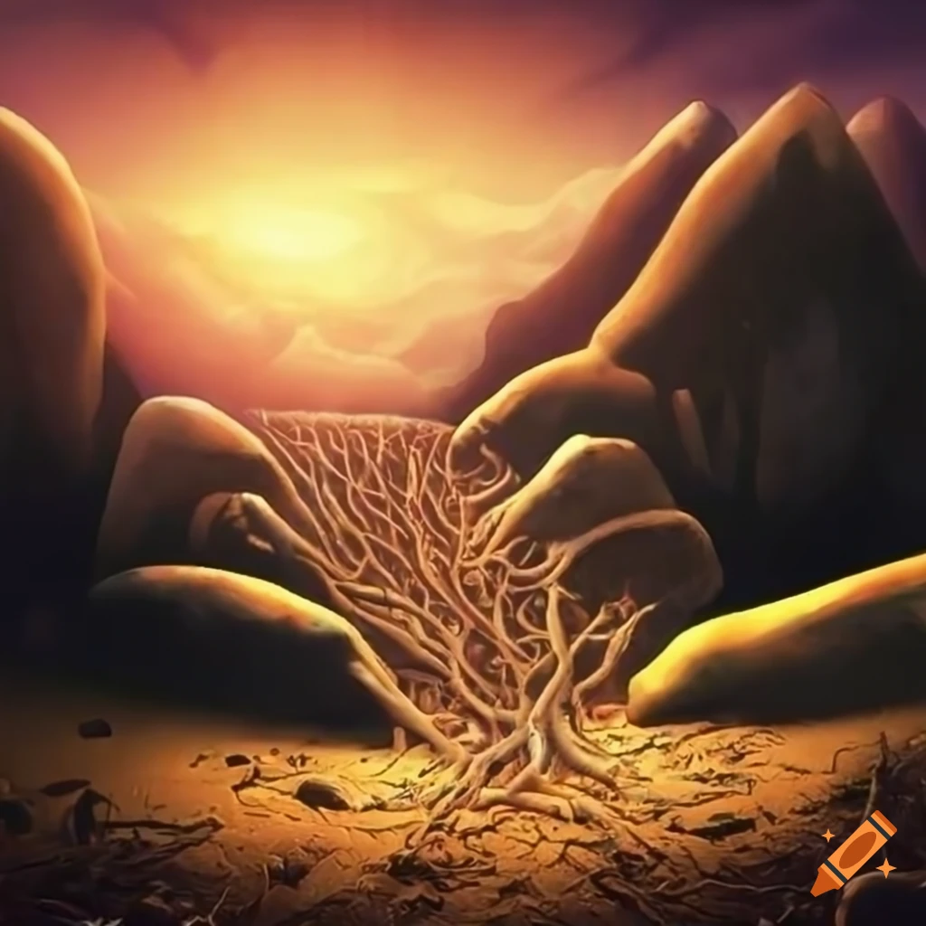 Illustration of roots, hill, sunlight, and God's hands reaching down to ...
