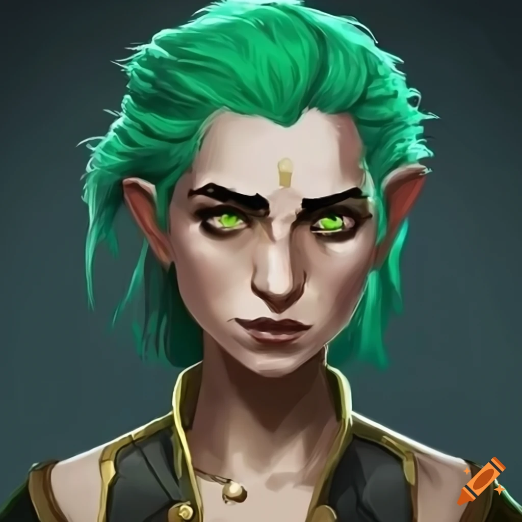 Female arcane character with green hair on Craiyon