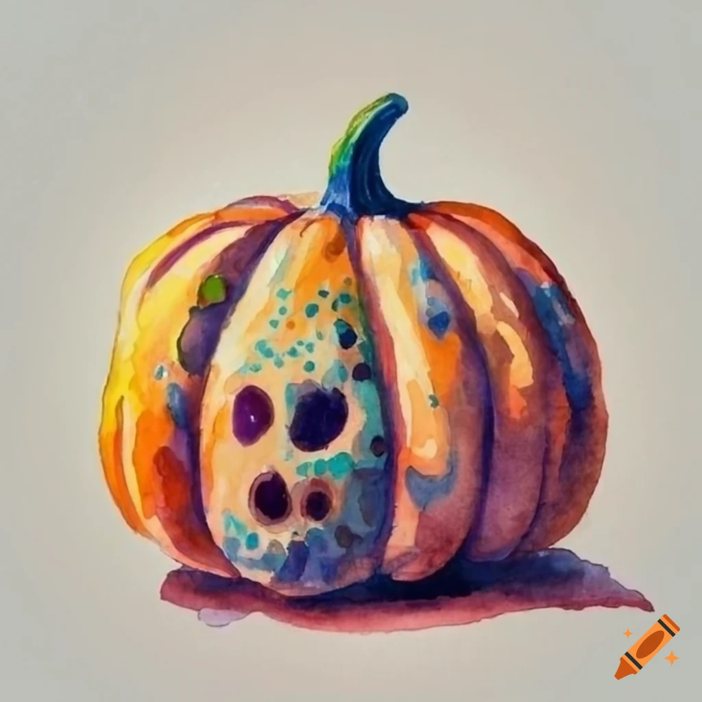 Watercolor drawing of a moldy pumpkin on Craiyon