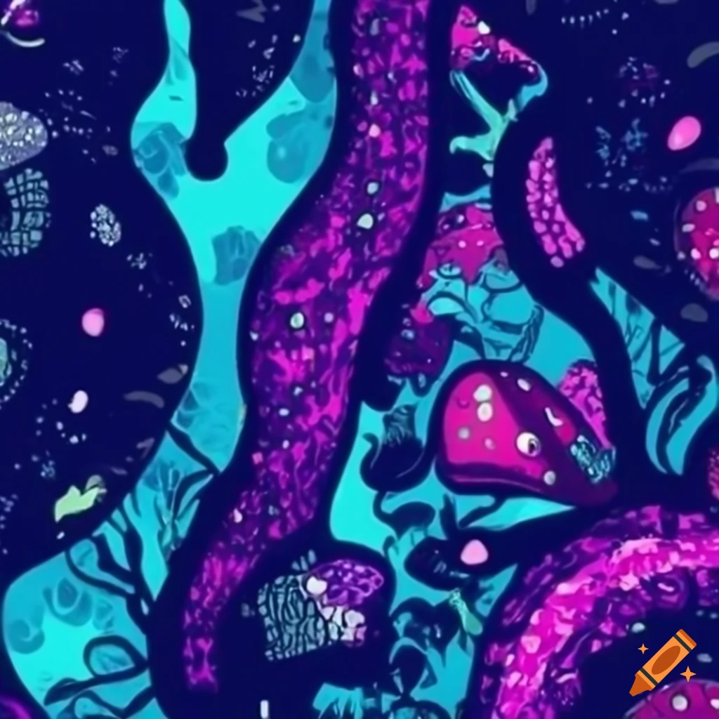 Underwater tapestry of vibrant fish, coral, and mythical creatures with ...