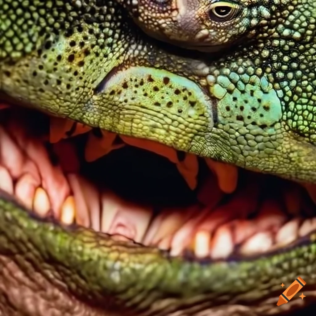Close-up of a smirking reptilian eye and partially visible mouth on Craiyon