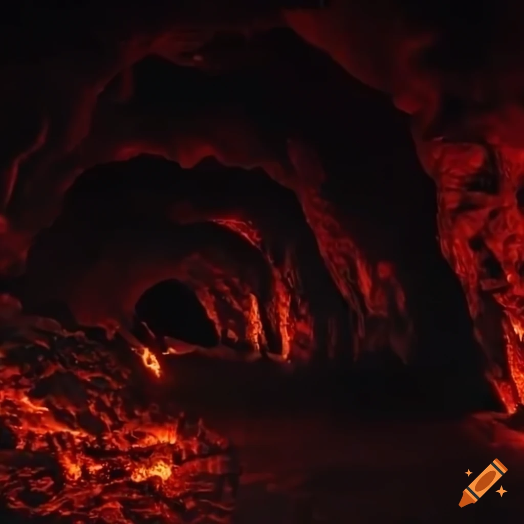 Cinematic lava cave in a hellish setting on Craiyon