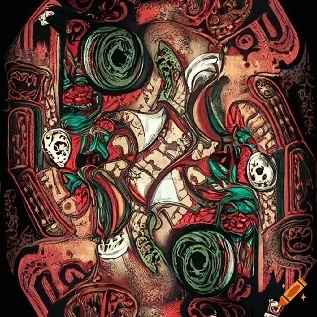 Surrealist joker playing card with unusual motifs and textures on Craiyon