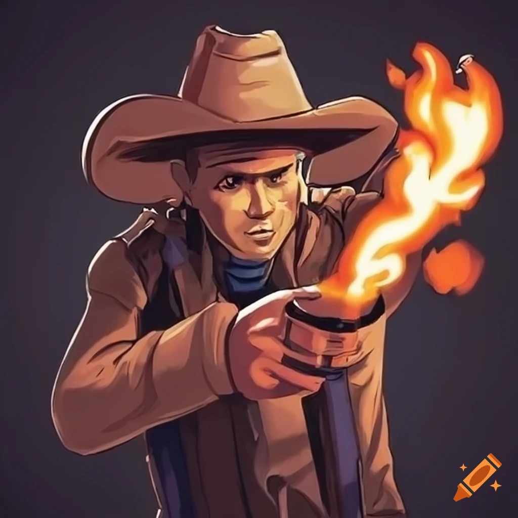 Cowboy dual wielding fire pistols on Craiyon