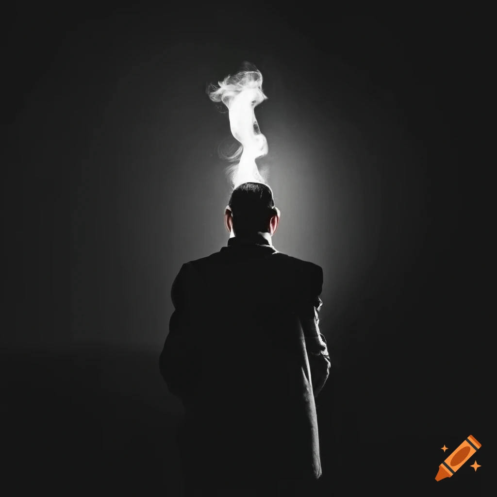 Man smoking in a dark room from the back on Craiyon