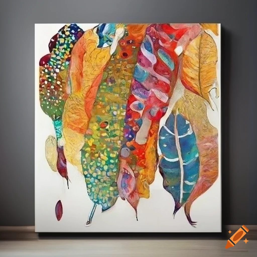 Colorful abstract leaves painting by gustav klimt on white canvas on ...