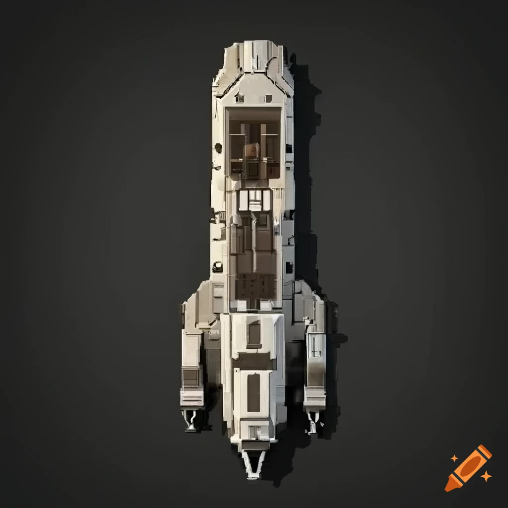 Top-down view space ship in a dark sci-fi style setting on Craiyon