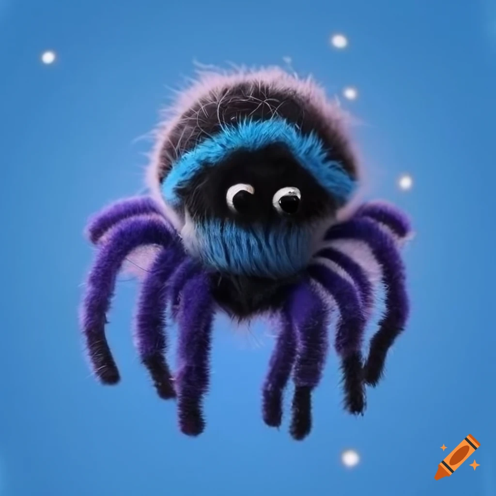 Whimsical candy world with a happy fuzzy blue spider introducing ...
