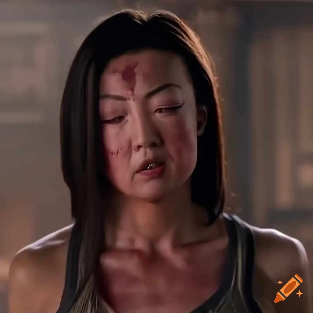 Martial arts fighter ming-na wen in intense fight scene on Craiyon