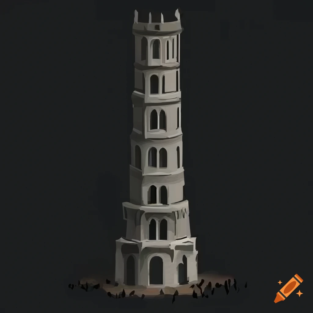 Realistic black tall ancient tower in vector isometric view on Craiyon