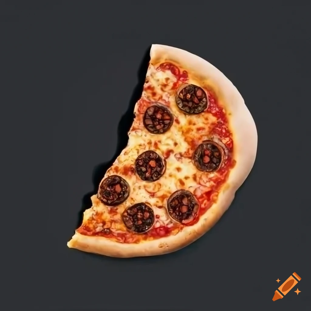 Half-eaten pizza on black background on Craiyon