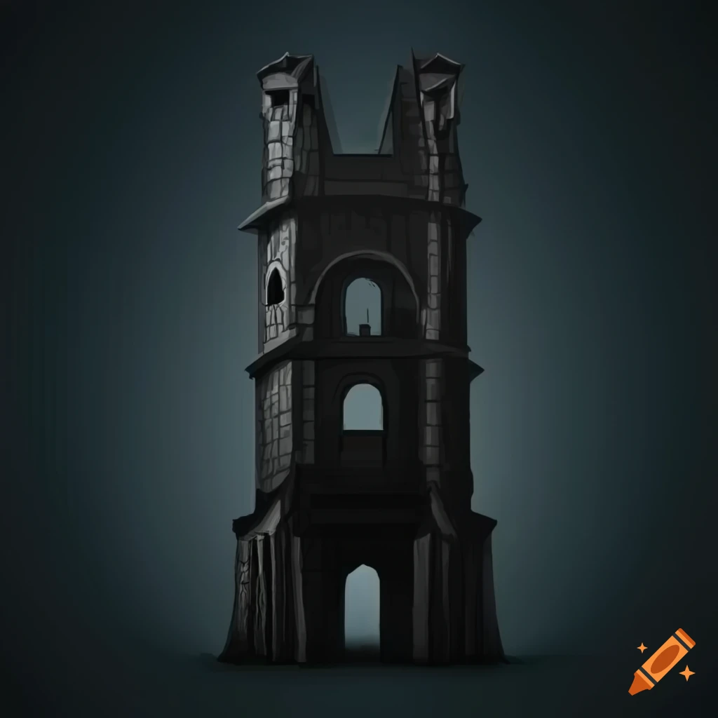 Realistic black tall ancient tower in vector isometric view on Craiyon
