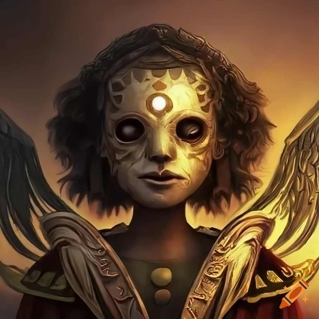 Felipe arcanjo, anjo com mask in the midst of darkness on Craiyon