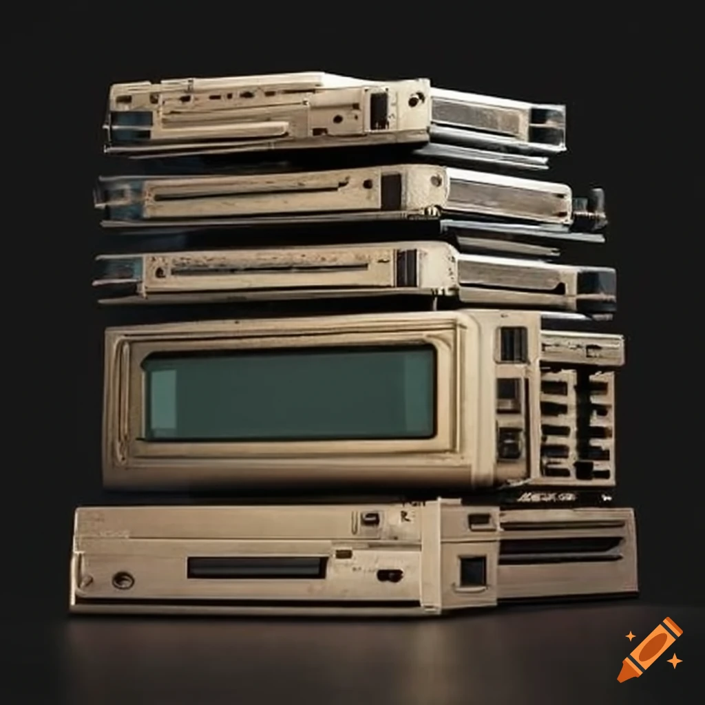 Stacked layers of old technology on Craiyon