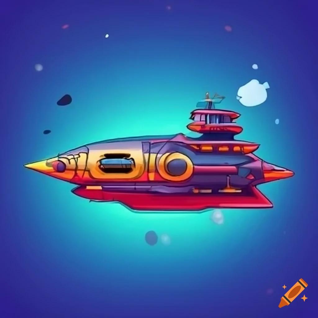 Cartoon-style sci-fi space pirate ship on Craiyon