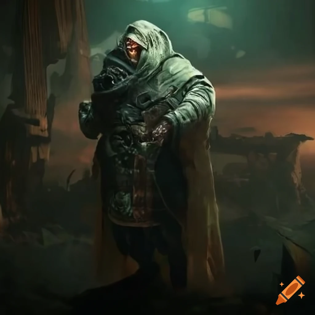 Post-apocalyptic king in a desolate wasteland on Craiyon