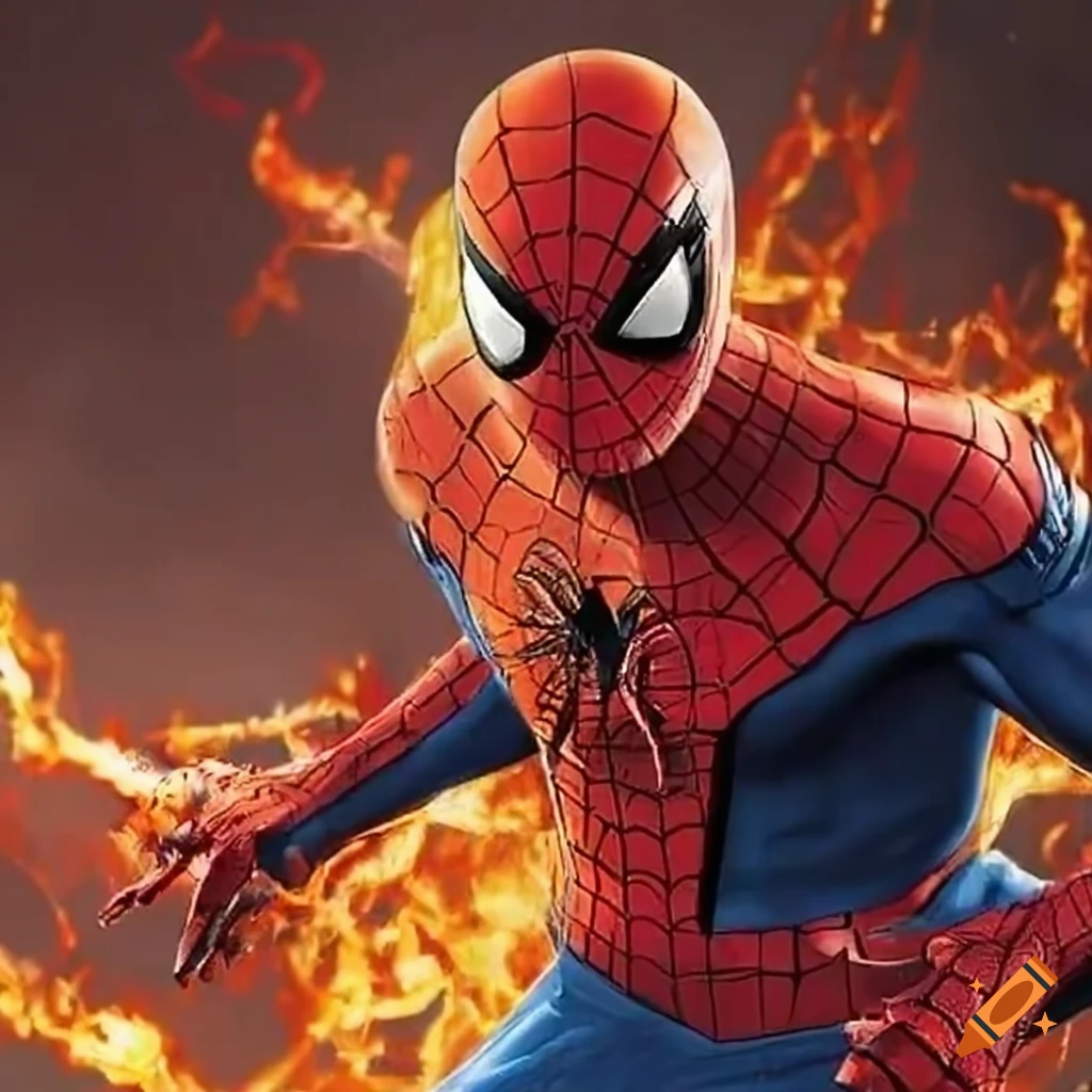 Fiery spider-man character in action on Craiyon
