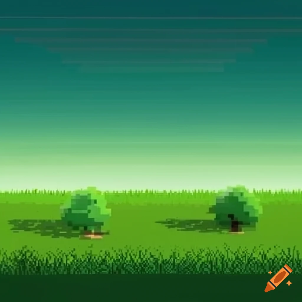 Pixel field with grass and no trees on Craiyon