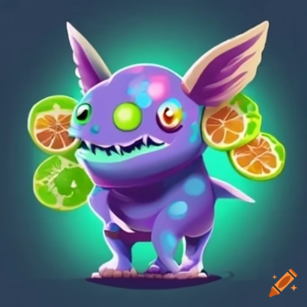 Mythical creatures and mutant omega mart lemon fruit monster in a ...