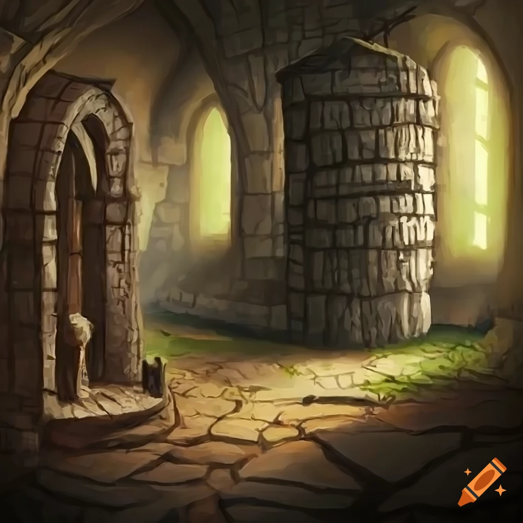 Bright medieval dungeon landscape on Craiyon