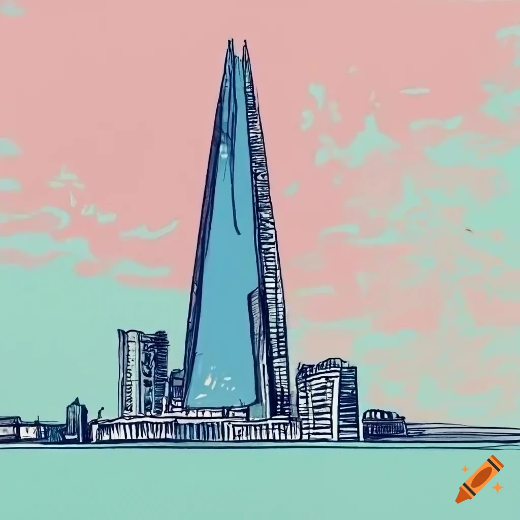 One-line drawing of the london shard and surrounding buildings on Craiyon