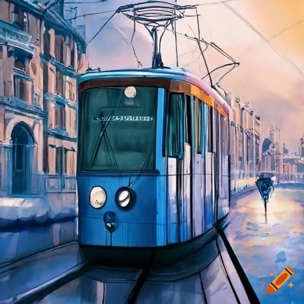 Beige-blue tram with display of 16 st. emmeram on Craiyon