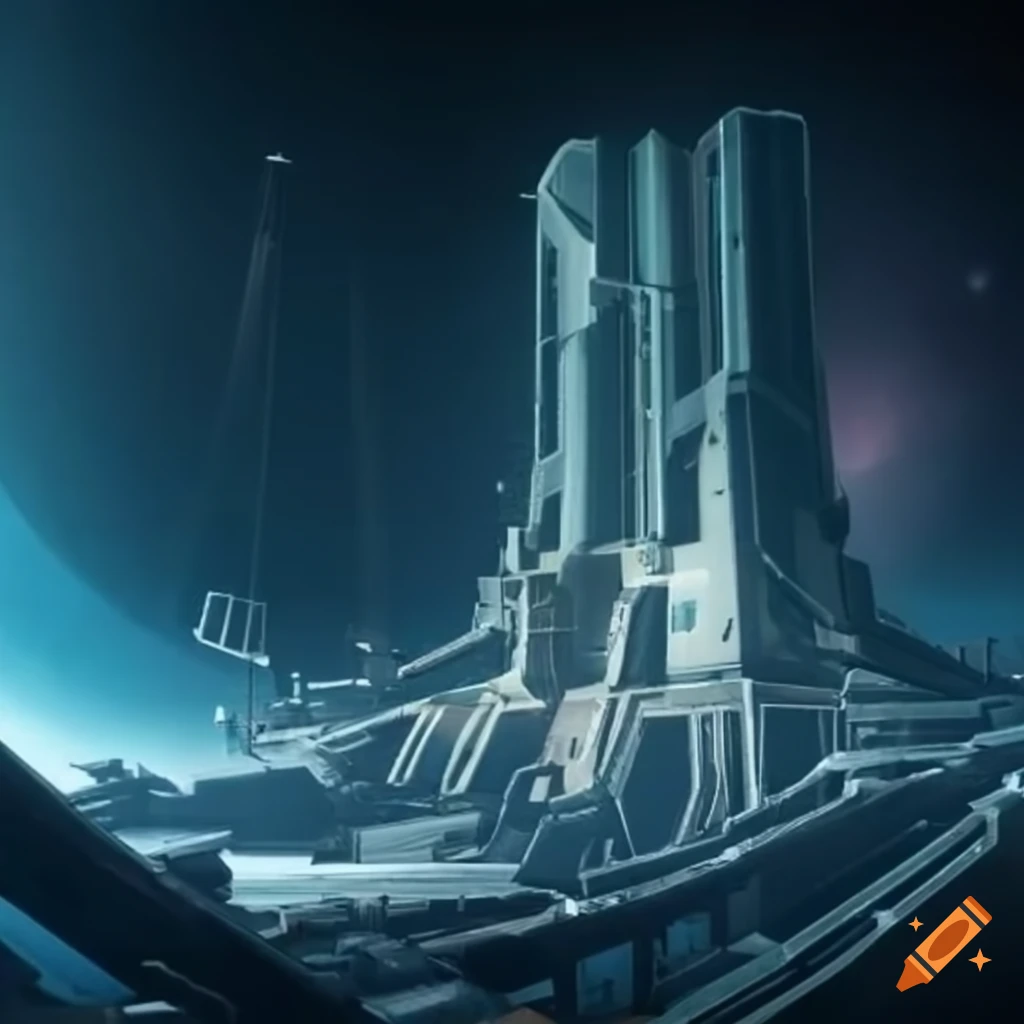 Complex sci-fi space construction on Craiyon