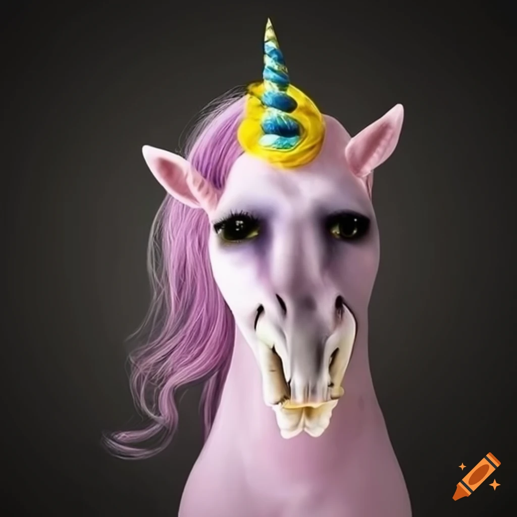Realistic unicorn with smiling human face on Craiyon