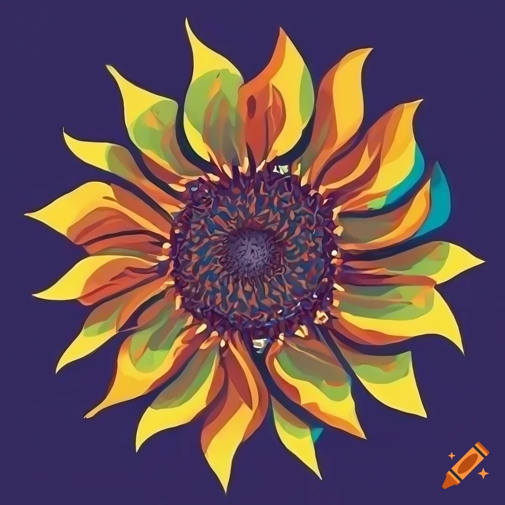 Stylized sharp sunflower in vibrant 8k high definition drawing on Craiyon