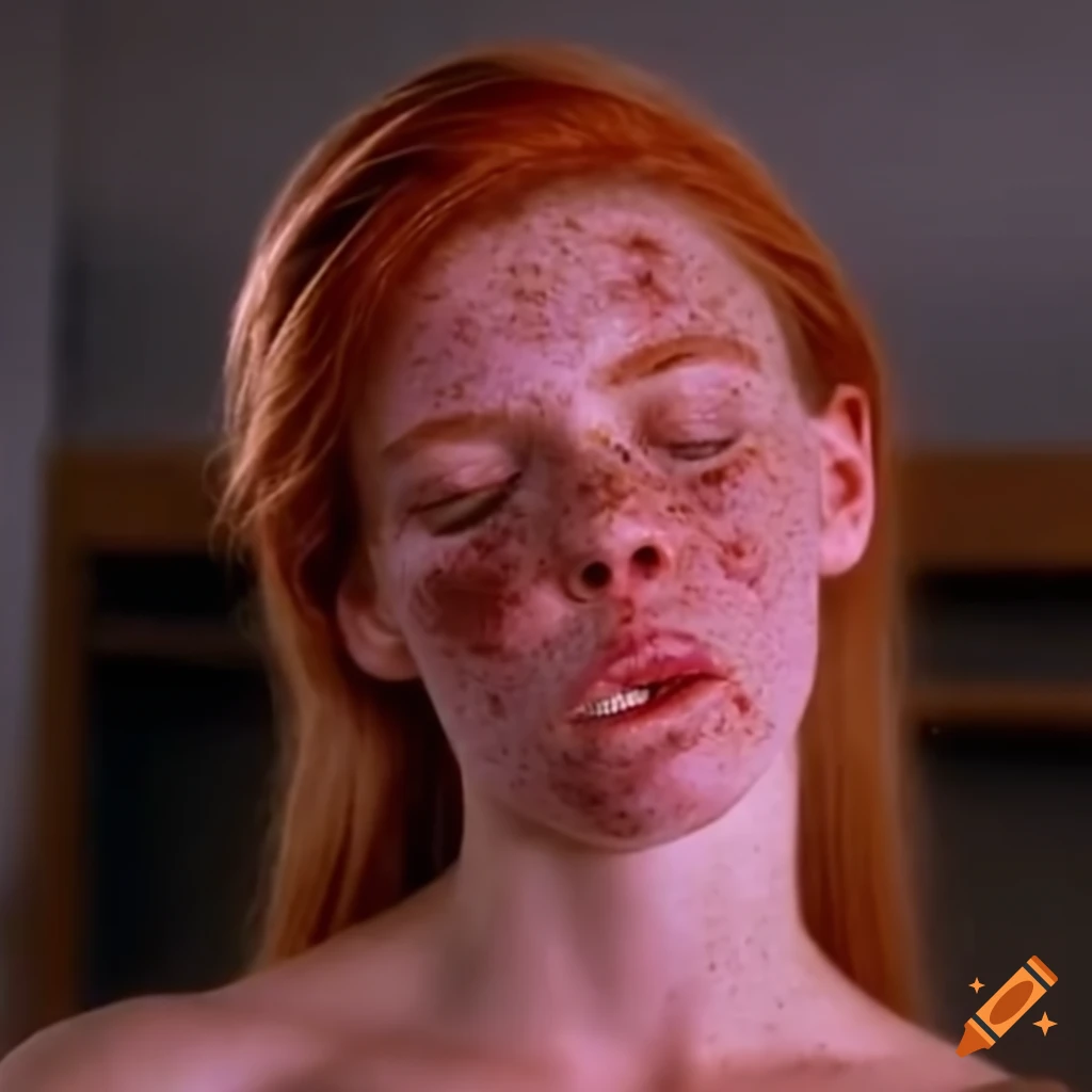 Freckled ginger woman fighter in combat costume in a 90s TV show fight ...