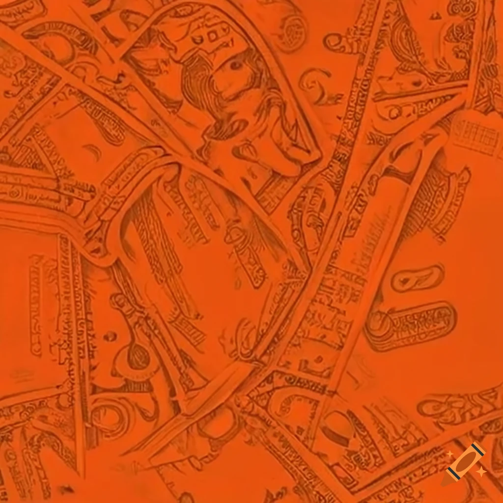 Bright orange colored dollar bill with clean and sharp design on Craiyon