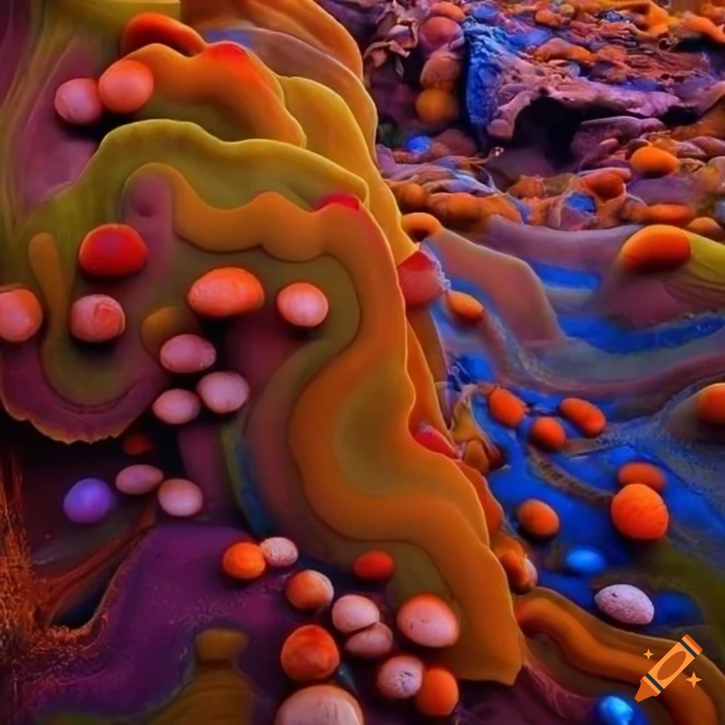 Field of colorful fungus in a liminal space with dreamcore aesthetic on ...