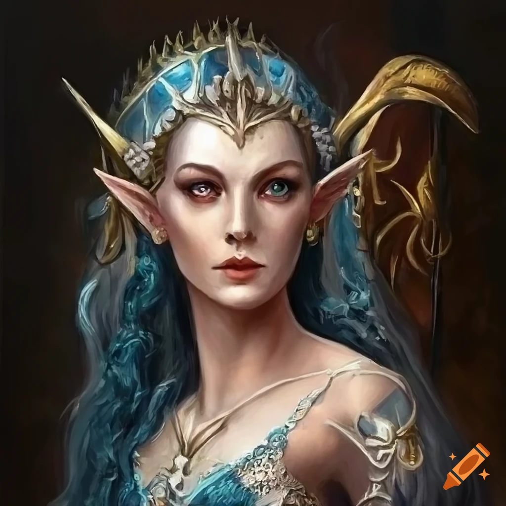 Highly detailed oil painting of an elf queen on Craiyon
