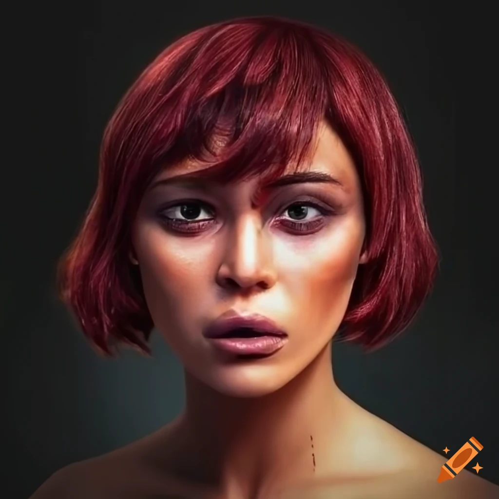 Photo of a humanoid alien woman with maroon hair and arabic features ...