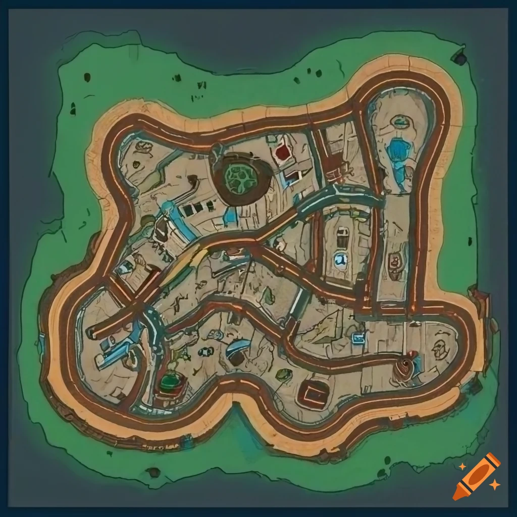 Top-down map of a fictional environment on Craiyon