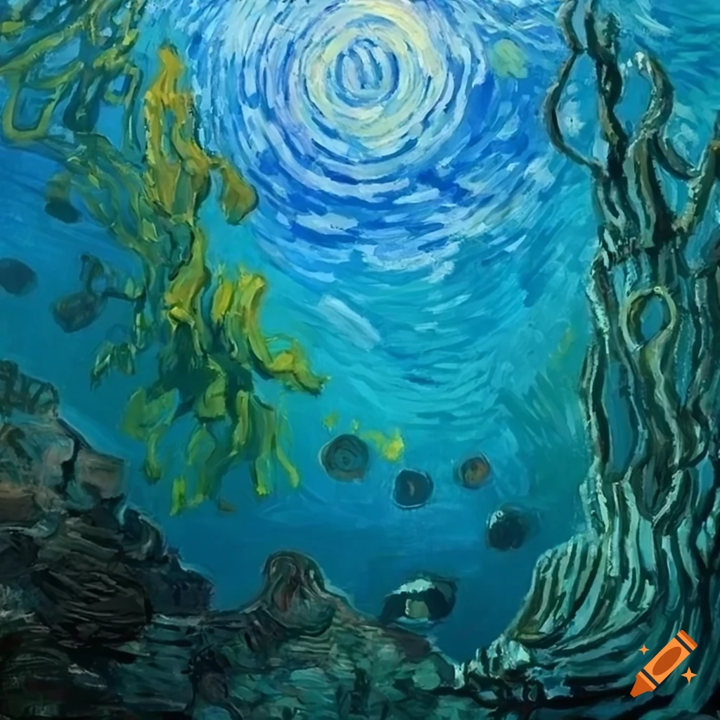 Underwater scene with a melancholy color scheme in van gogh style on ...