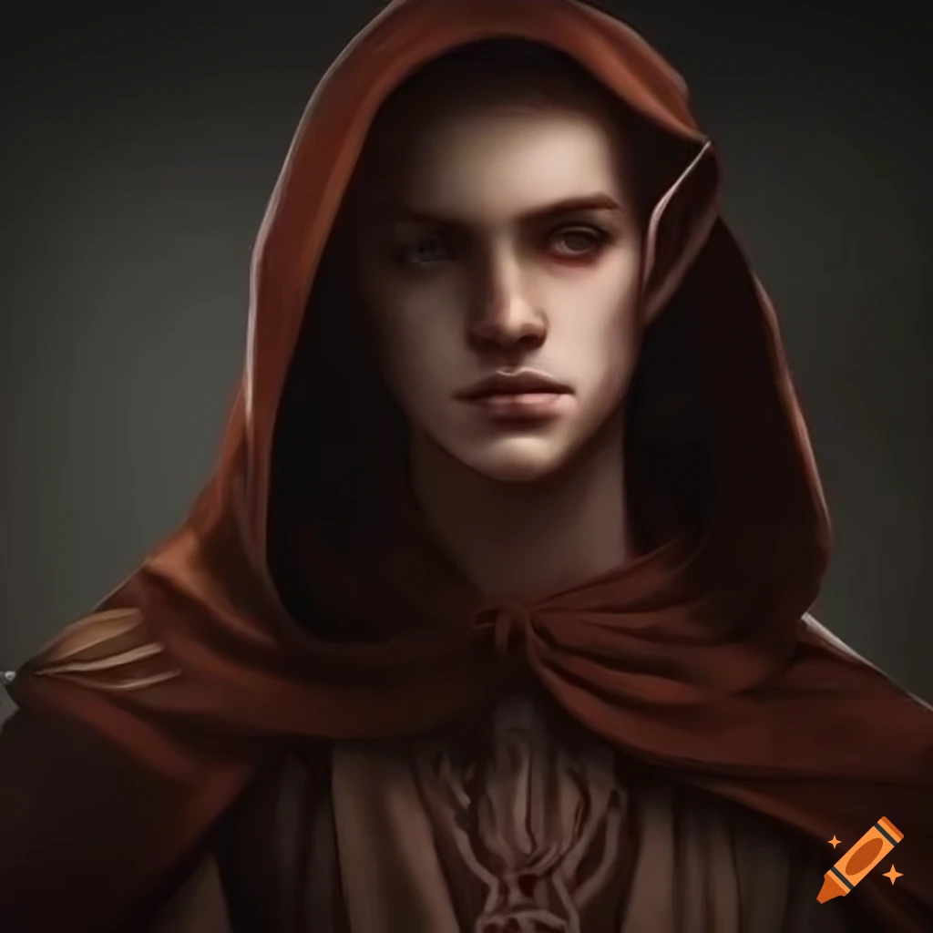 Photo-realistic portrait of a young male elf in a cloak on Craiyon