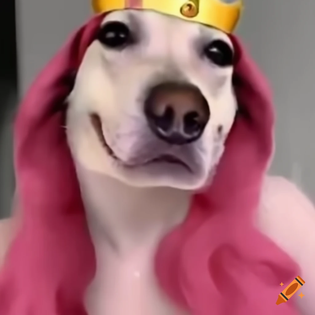 Funny dog with baddie princess ariel filter and crown on Craiyon