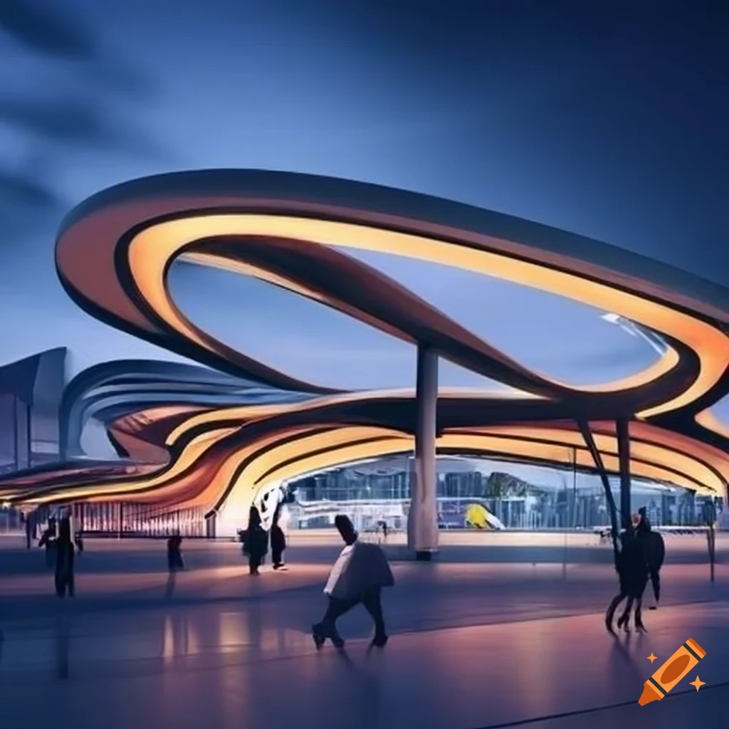 Modern and spacious bus terminal with a mobius strip design on Craiyon