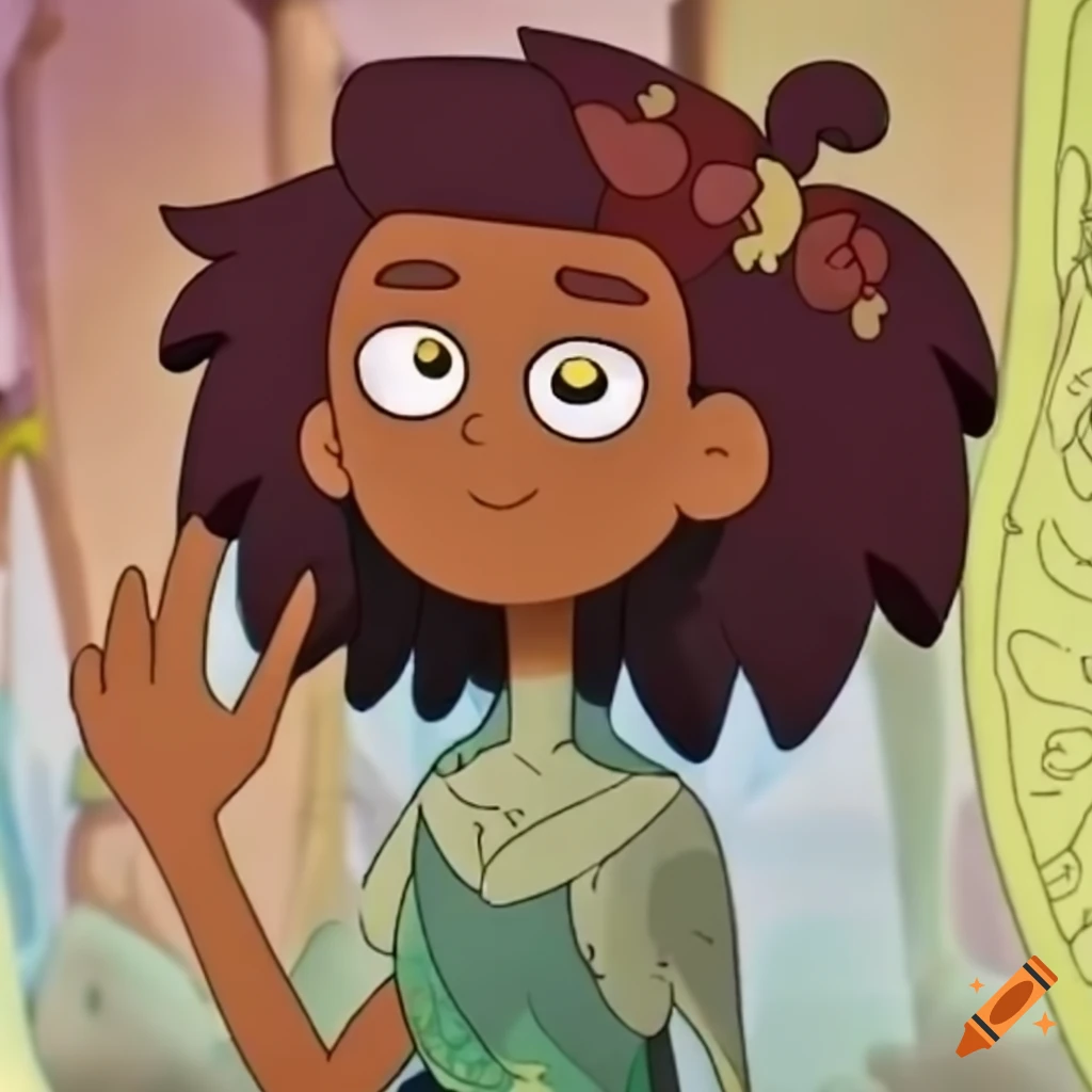 Anne from amphibia dressed as princess tiana on Craiyon