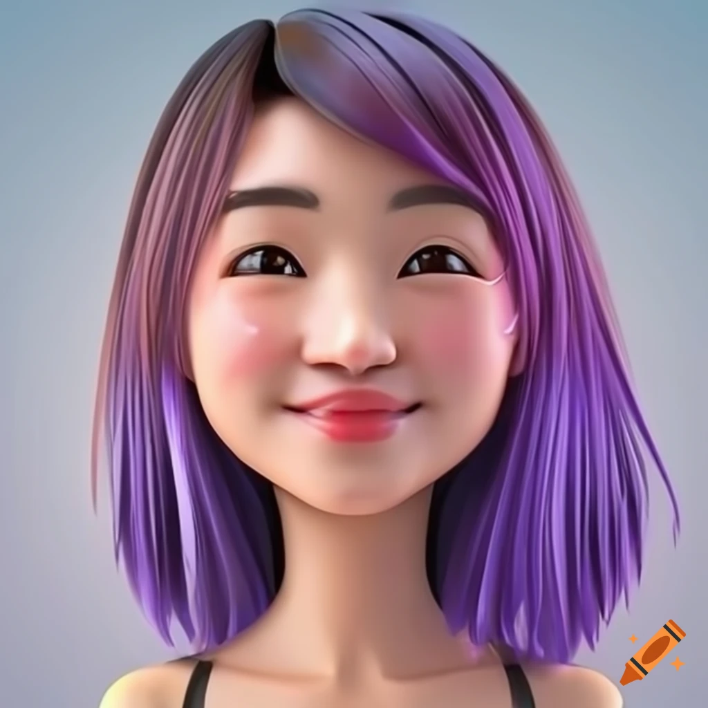 Smiling asian female 3d cartoon portrait avatar on Craiyon