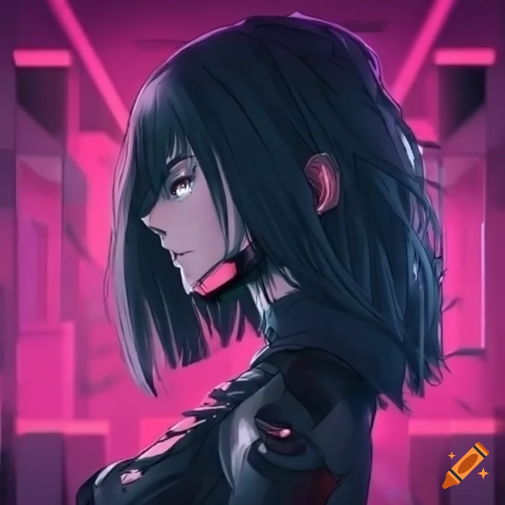 Futuristic cyberpunk anime featuring a female android on Craiyon