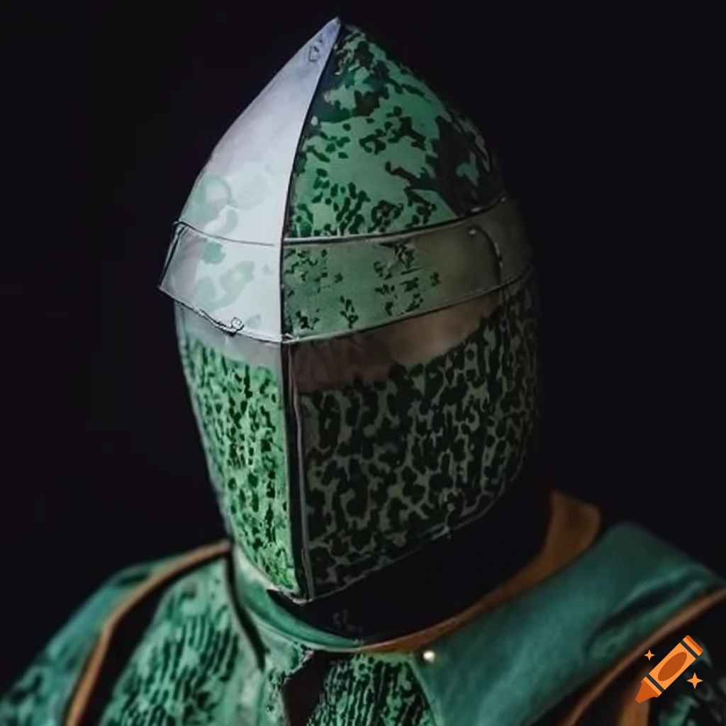 Medieval knight in green digital camouflage attire on Craiyon