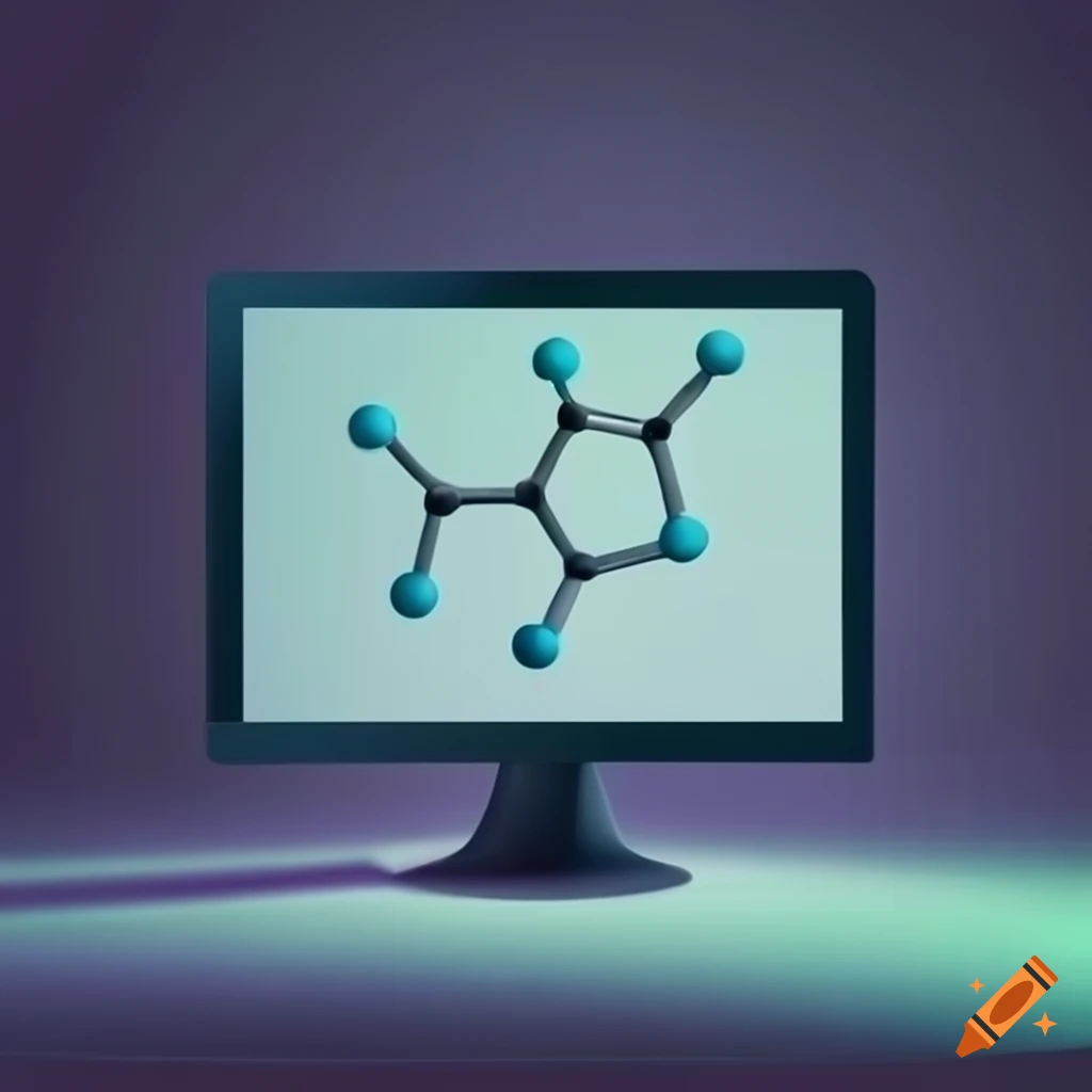Minimalist computer monitor with a molecule logo on the screen on Craiyon