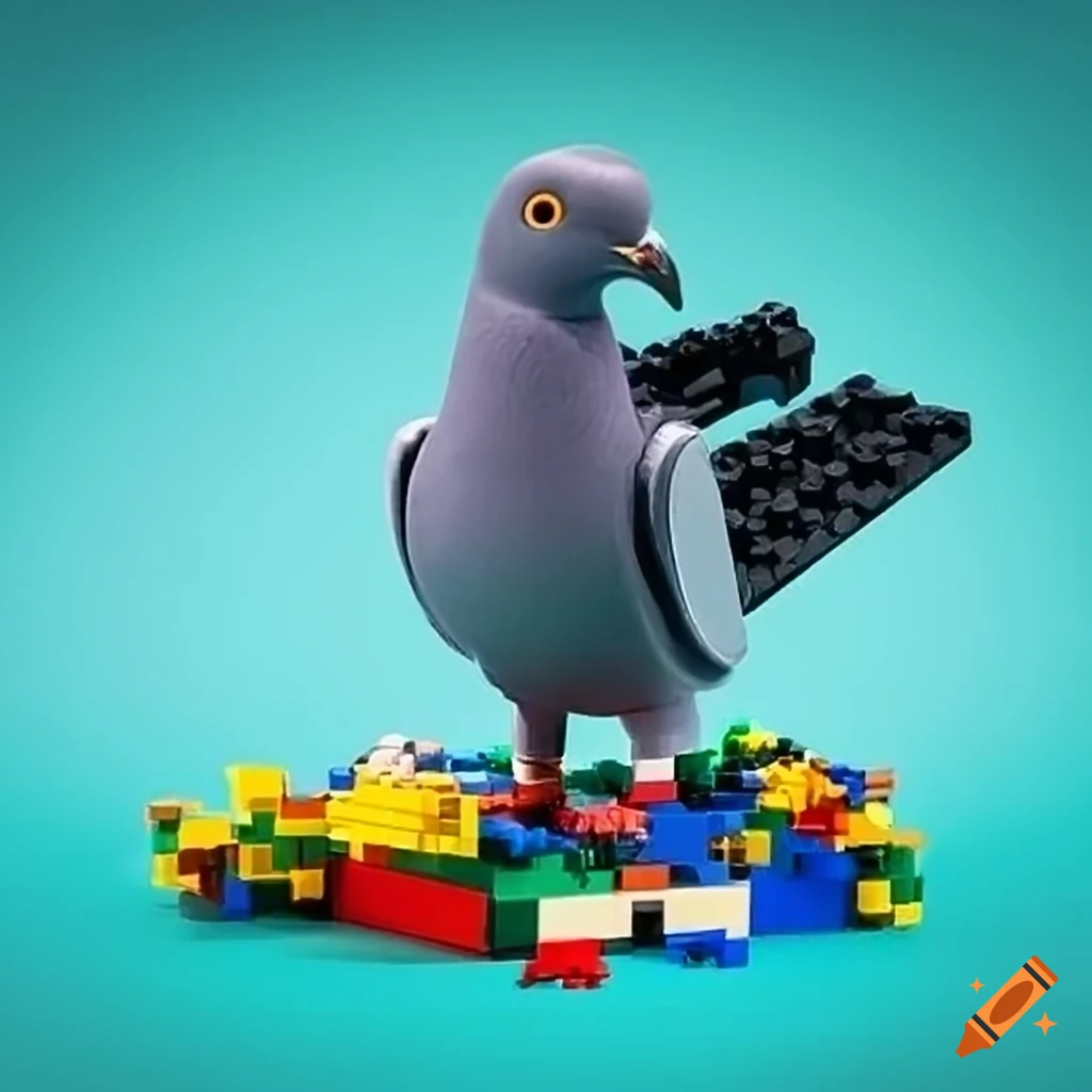 Pigeon standing on lego bricks on Craiyon