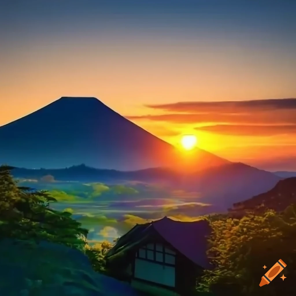 Beautiful Japanese Morning Scenery With Sunrise And Dreamy Feeling On