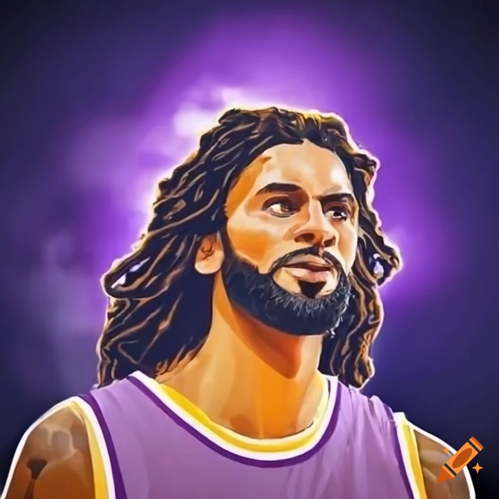 Artwork depicting jesus with a basketball theme on Craiyon