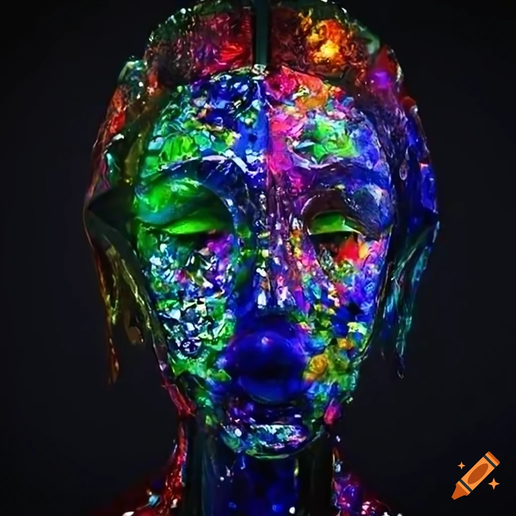 4K ultra HD photo of surreal neo-pop figures surrounded by geometric ...