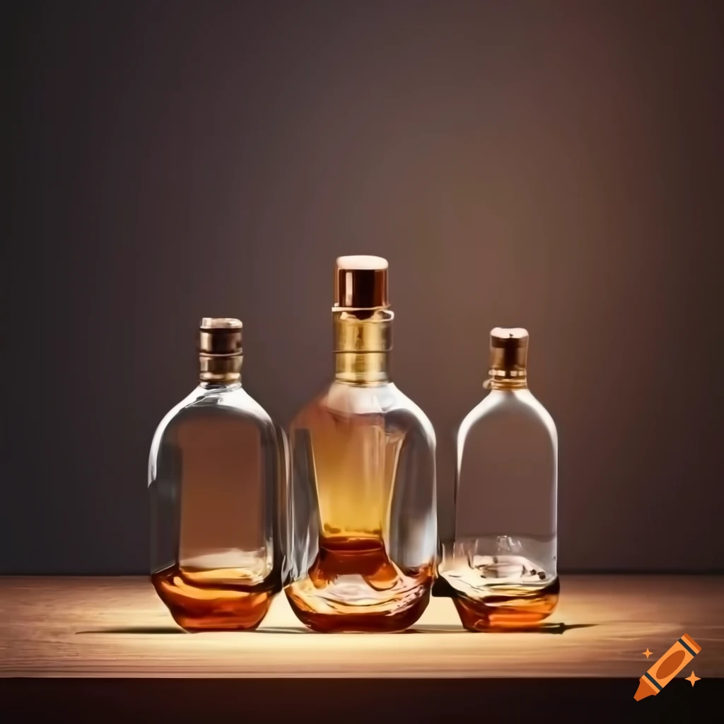 Vitrine with vintage bar bottles and bowls of marshmallows, and a bottle pouring perfume into a ...